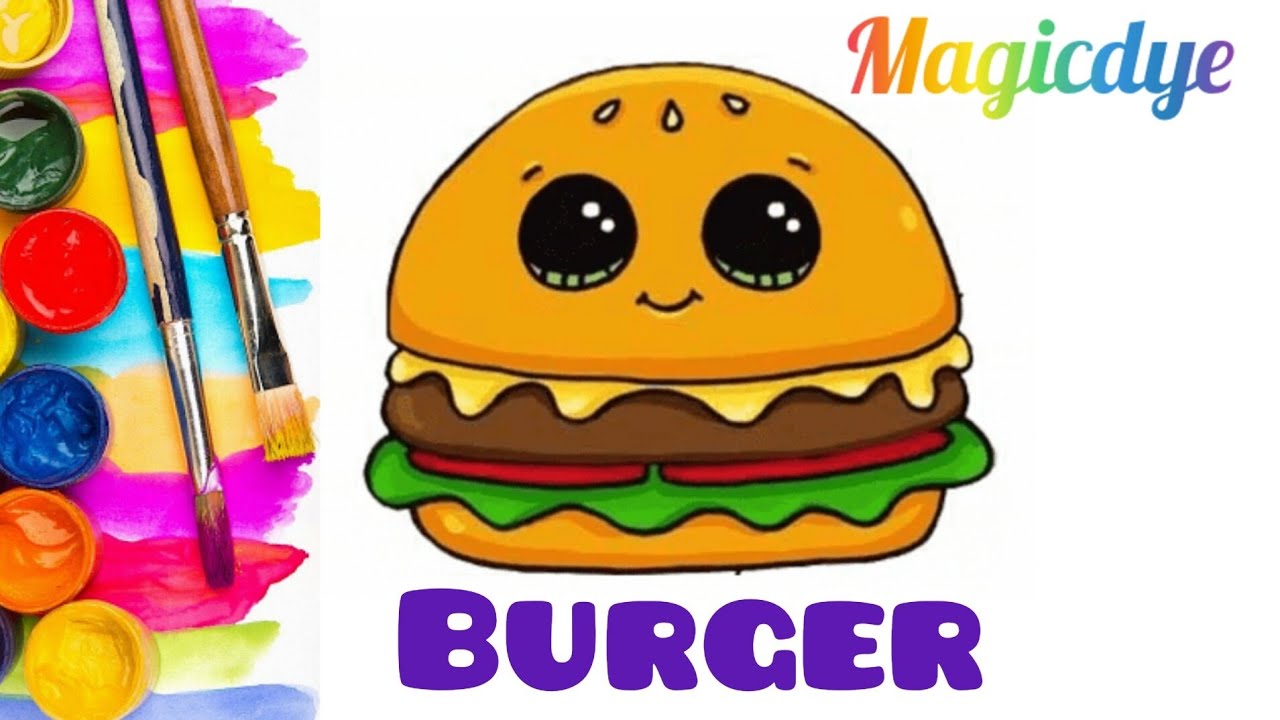 How to draw a cute burger//Drawing a cute burger is easy and fun. - YouTube