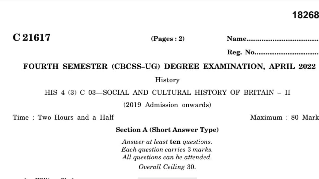 Previous Year Question Paper Calicut University BA English previous-year-question-paper-calicut-university-ba-english