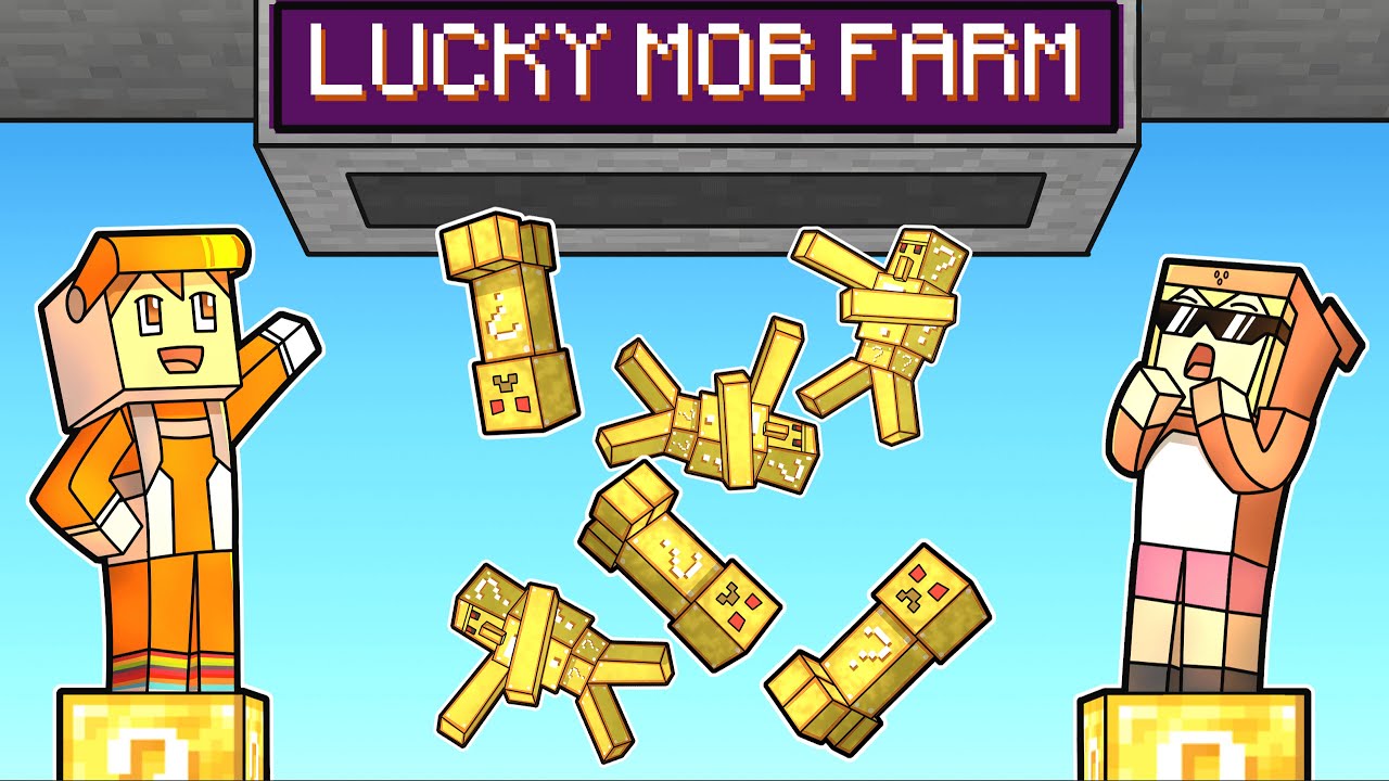 minecraft but we made a LUCKY BLOCK MOB FARM (one block lucky block ...