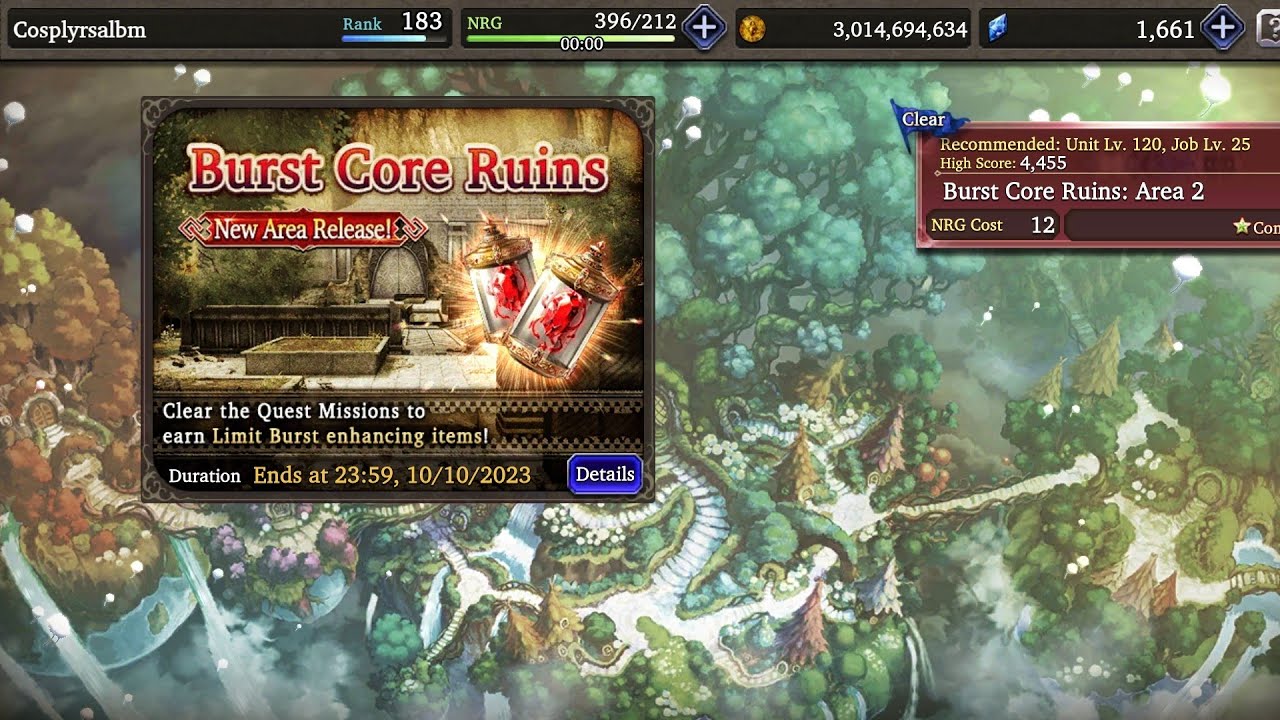 WOTV Burst Core Ruins: Area 2 - Auto, Lightning All missions Complete ...