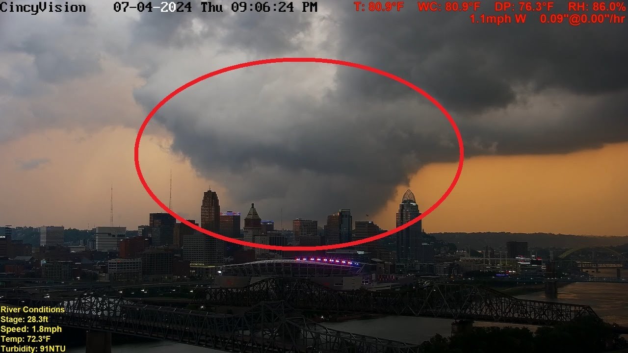 Cincinnati Sunset Storm Supercell / Mesocyclone / Wall Cloud Time Lapse ...