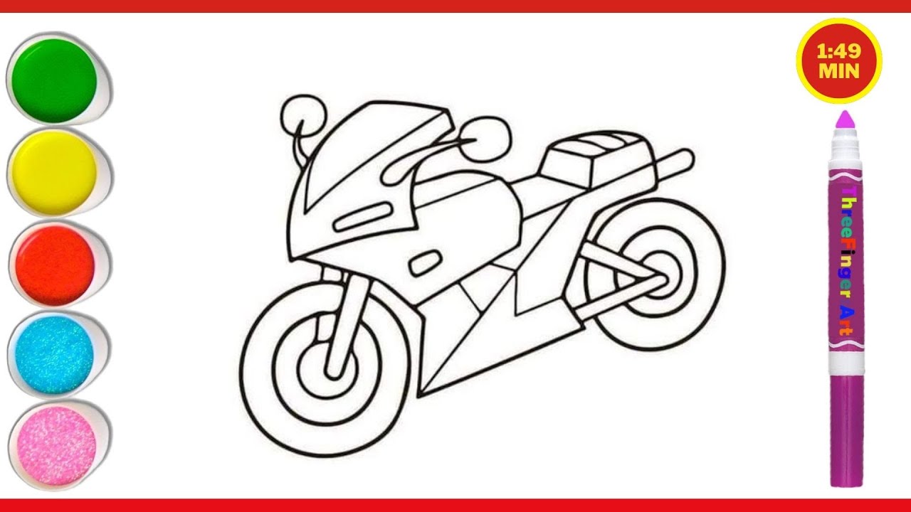 How To Draw Bike Step By Step For Kids,Toddlers | How To Draw |Step By ...