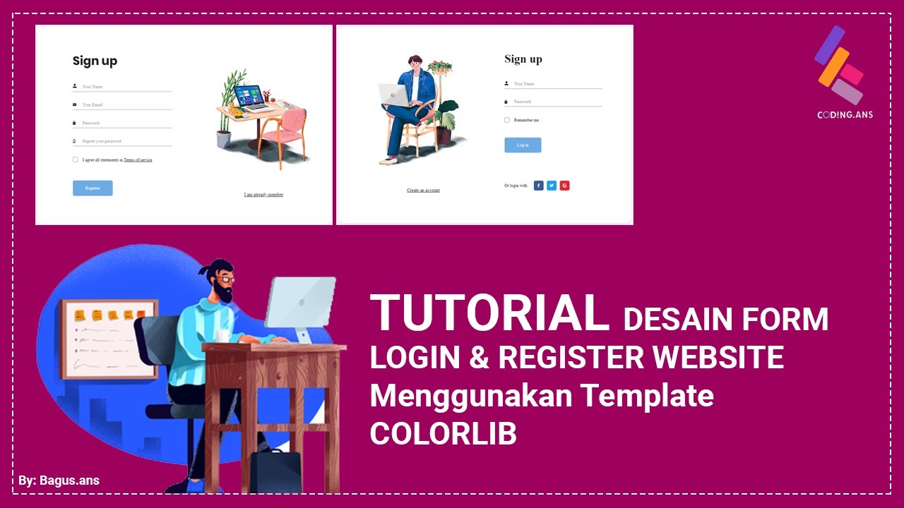 Tutorial Desain Form Login & Register Website Menggunakan Template ...
