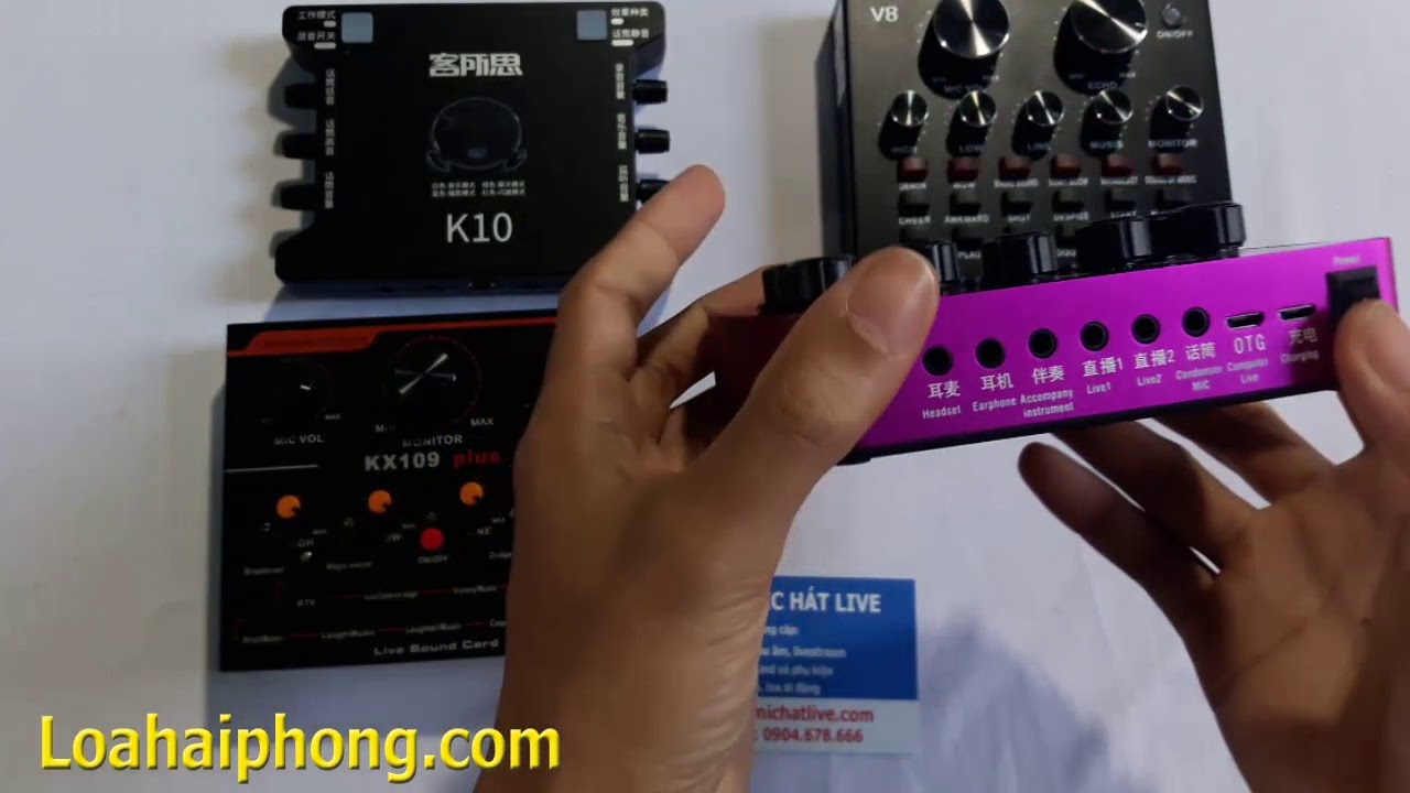 So sánh nhanh sound card V10 và v8, v9, sound card k10 - LHP - YouTube