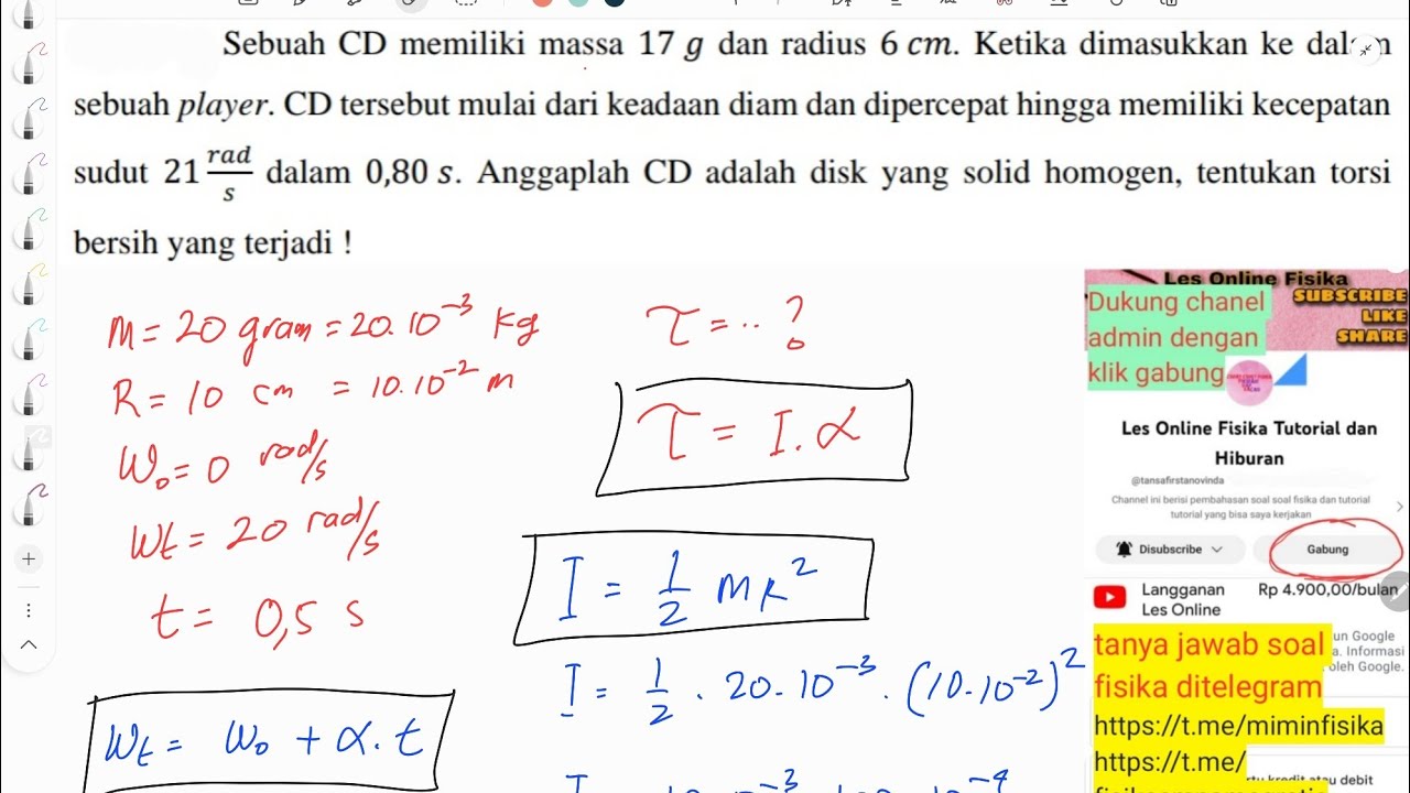 menghitung torsi bersih atau momen gaya pada kepingan cd player - YouTube
