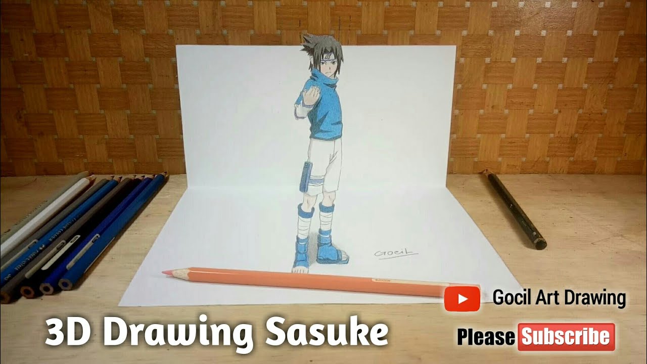 3D Drawing SASUKE optical illusion anime art - Amazing 3d trick art on ...