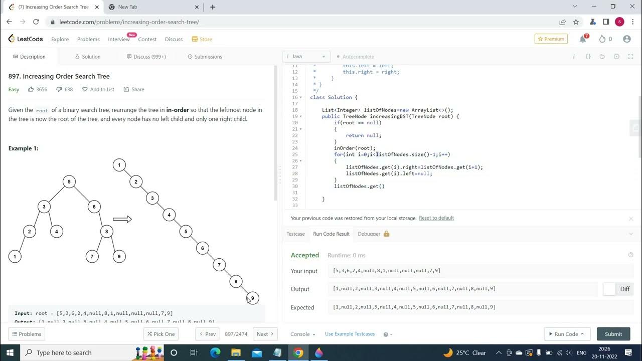Increasing Order Search Tree Leetcode Java Solution Explanation Youtube