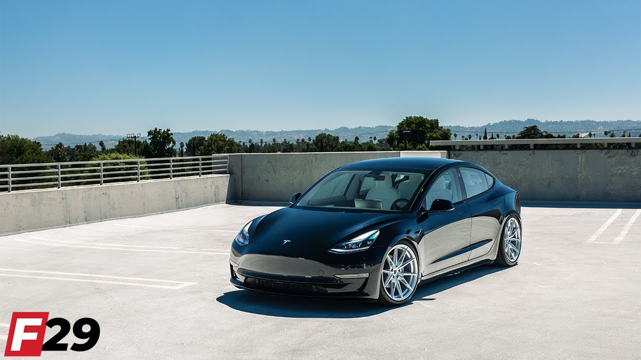 Lowered 2022 Tesla Model 3 with Staggered Blaque Diamond BD-F29 Wheels ...