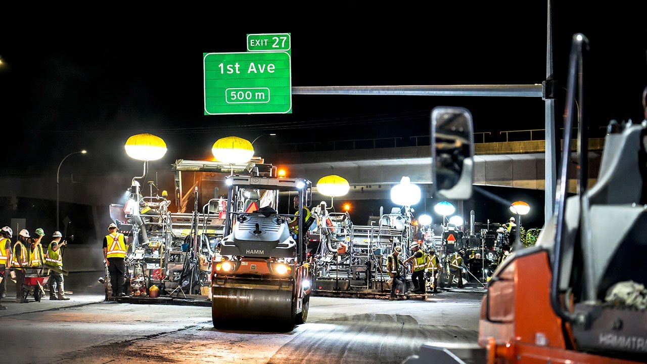 Asphalt Jointless Paving Explained: Highway Paving with 4 Pavers in ...