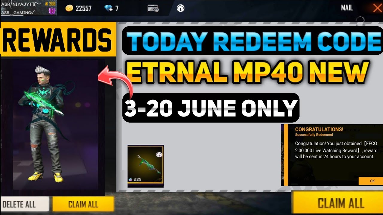 FREE FIRE REDEEM CODE TODAY 3 JUNE REDEEM CODE FREE FIRE | FF REDEEM ...