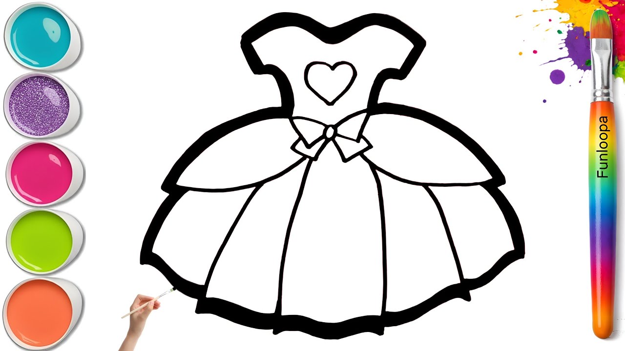 Beautiful Girl Dress Drawing 👗😍 Draw and Color Easy Step by Step ...