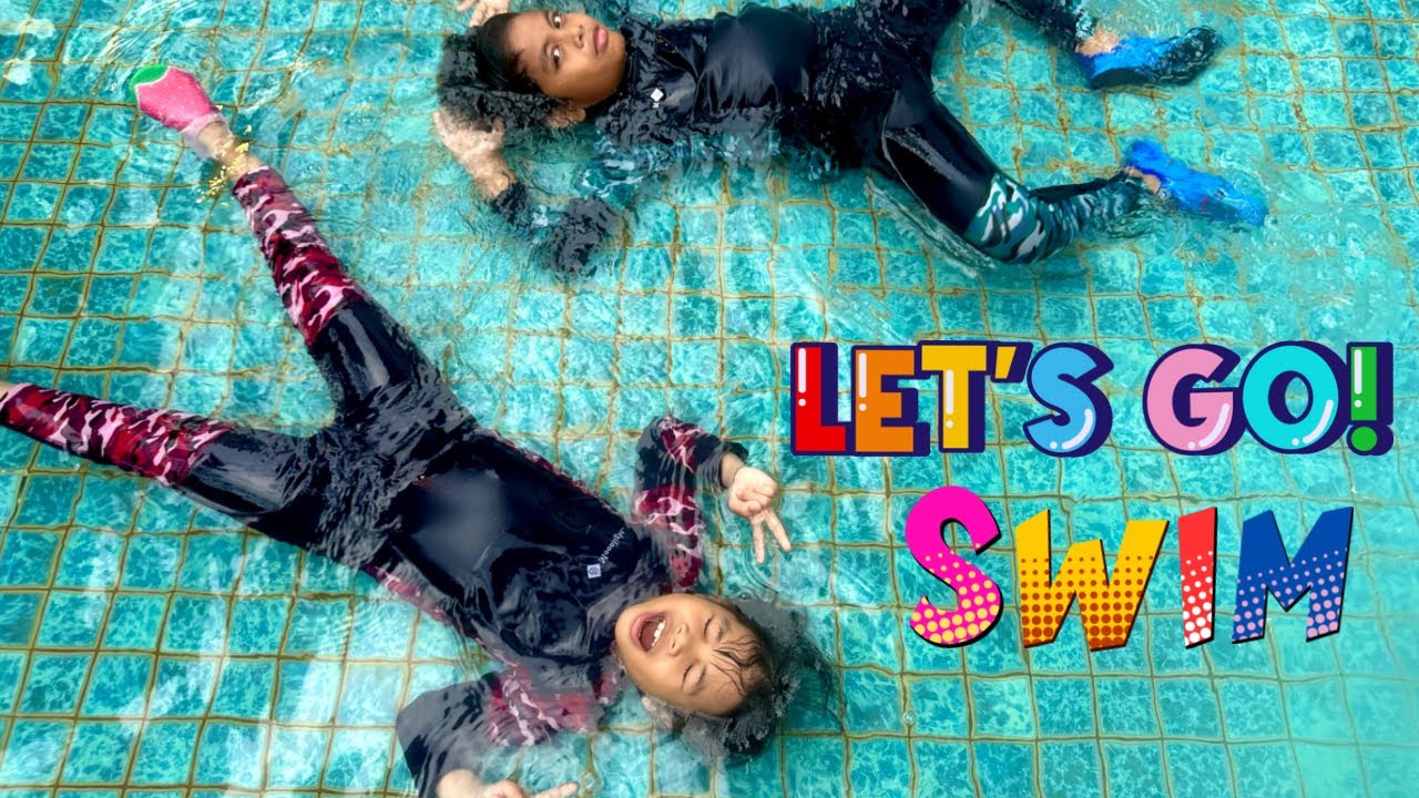 Rayan and Lala learning how to swim and having fun in a swimming pool ...
