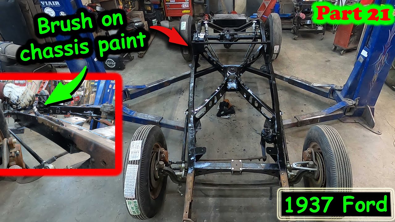 Painting the chassis installing rear brakes on the 1937 Ford hot rod ...