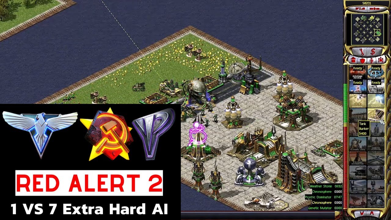 Red Alert 2 Yuri's Revenge | 1 Yuri vs 7 France I Concrete Islands Map ...