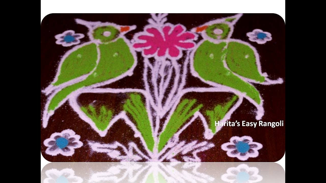 Beautiful & Easy Parrots rangoli 7x4 Dots extra 1 dot all sides ...