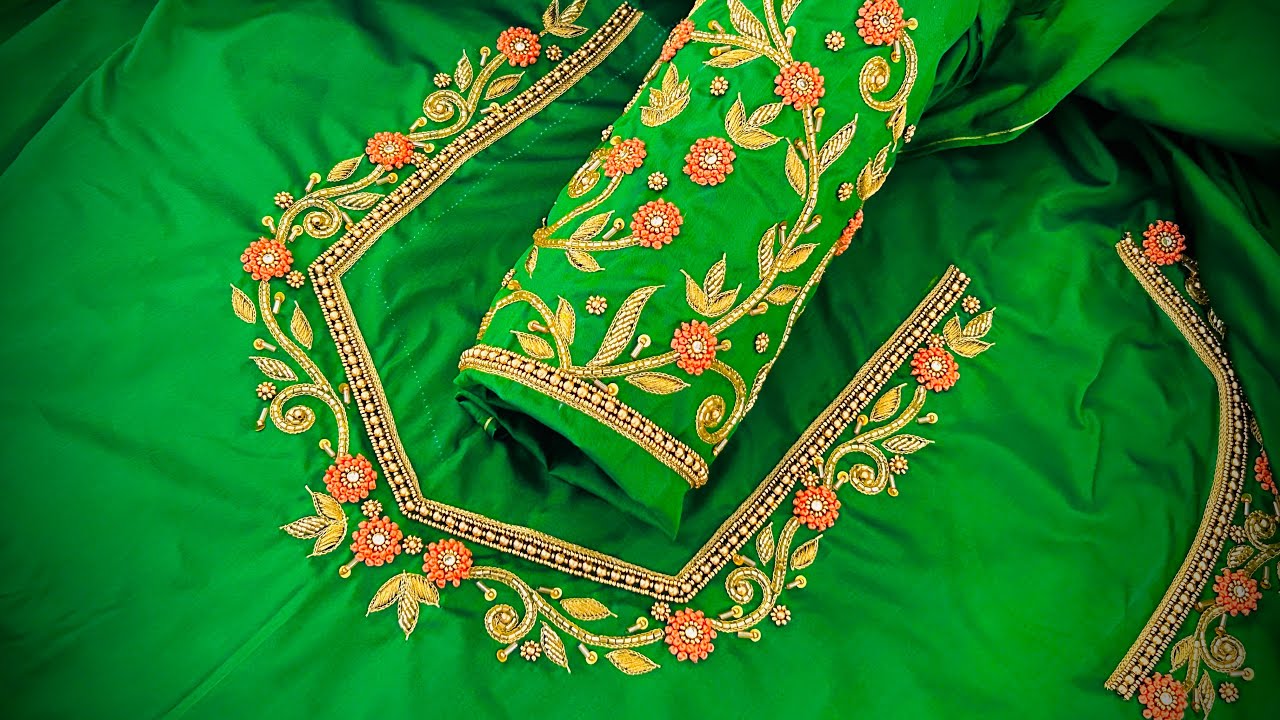 Beautiful Aari work blouse design// heavy Aari work blouse design - YouTube