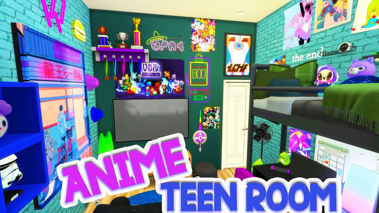 🕹️Anime Teen Bedroom 🎮The Sims 4 CC Speed Build | Young Years - YouTube