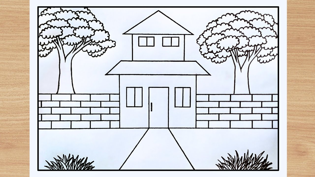House scenery drawing easy step by step | Very easy and beautiful ...