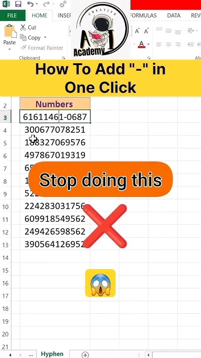 How add Hyphen In Excel Whole sheet | #excel #exceltips #exceltutorial - YouTube