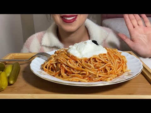 Bol Salçalı,Domates Soslu ve Yoğurtlu Spagetti ASMR|Türkçe ASMR