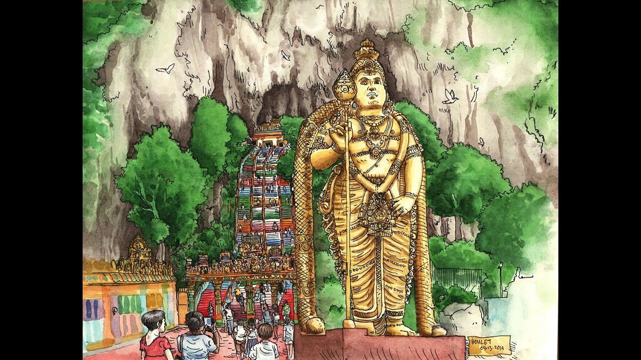 Drawing Batu Caves Malaysia Kuala Lumpur Sketch the World Joshua Boulet ...