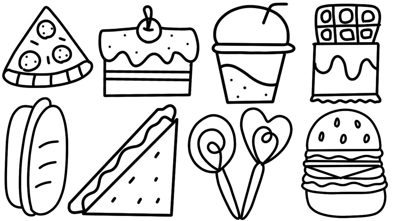 How to draw a food easy | candy,cake,lollipop,ice cream,donuts |Easy ...