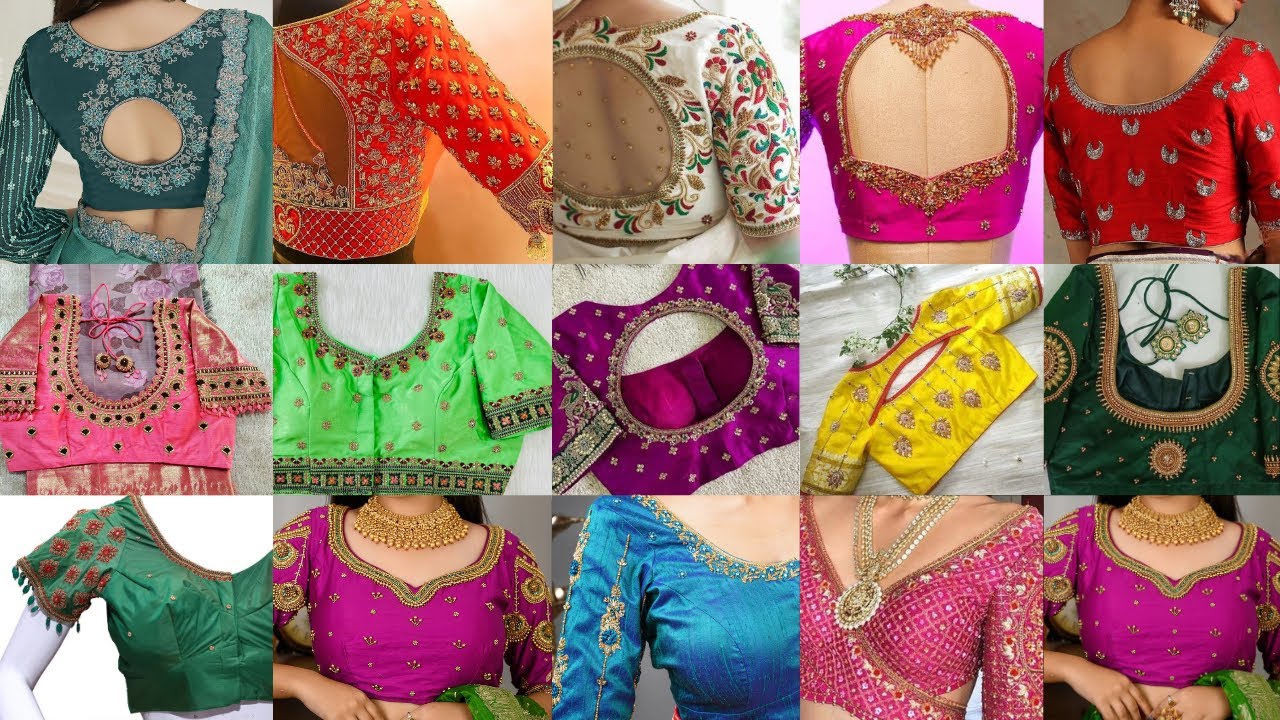 Simple Zardosi Work Blouse Designs 2024 | Zardosi Work Blouse Neck ...