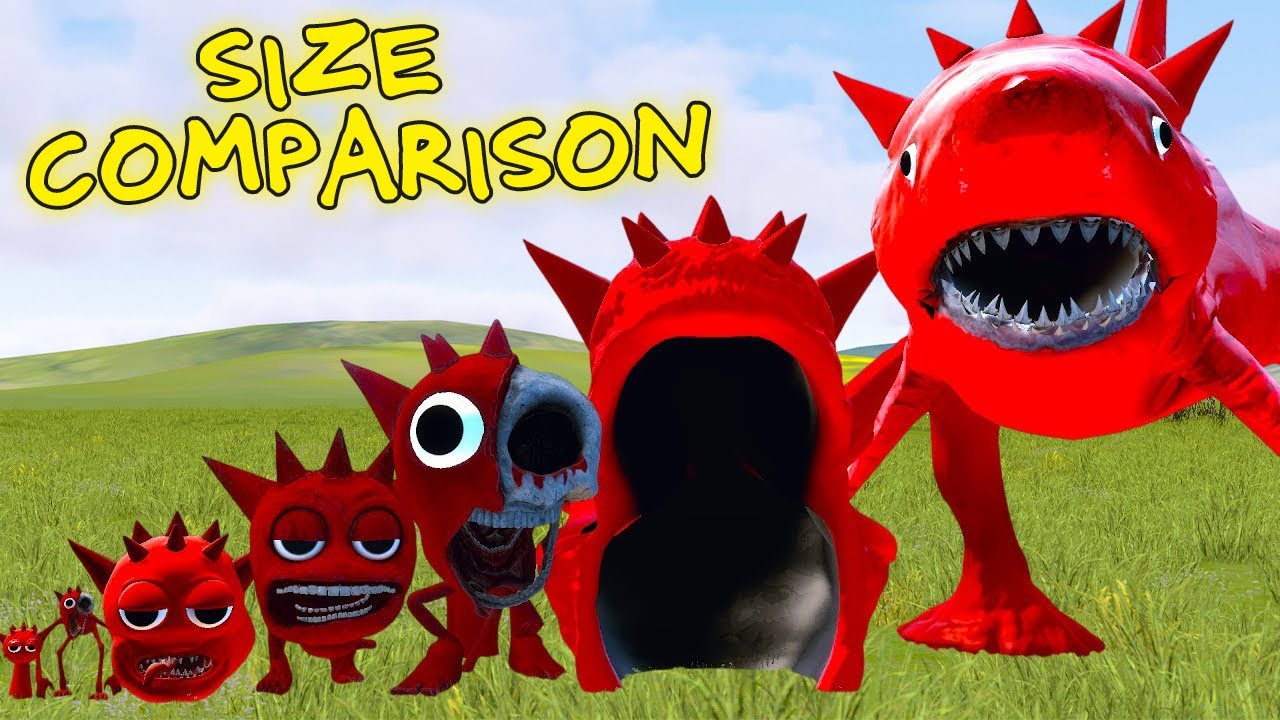 NEW SIZE COMPARISON OF ALL RED SHARK SPRUNKI FAMILY in Garry's Mod ...