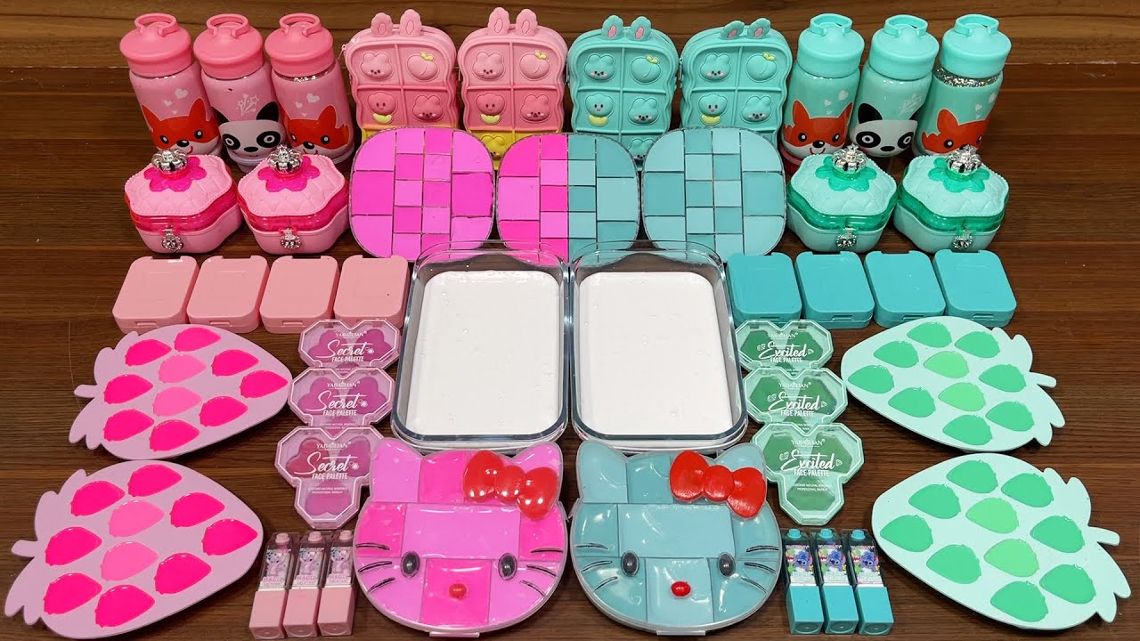 HELLO KITTY PINK vs MINT I Mixing random into Glossy Slime I Relax with ...