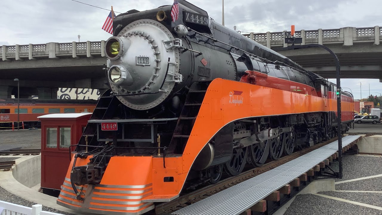 Southern pacific 4449 GS4 class steam locomotive whistle and run by# ...