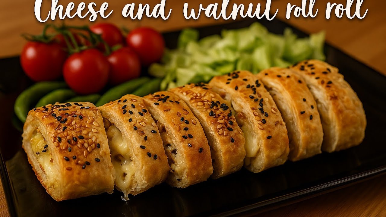 Cheese and walnut roll with homemade soft dough. Delicious, healthy and ...