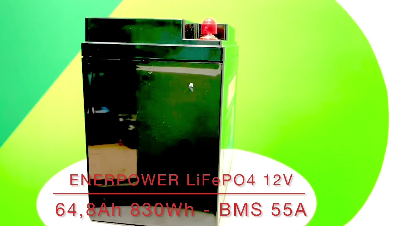 ENERpower LiFePO4 Battery 12V | 64.8Ah | 830Wh | BMS 55A - YouTube