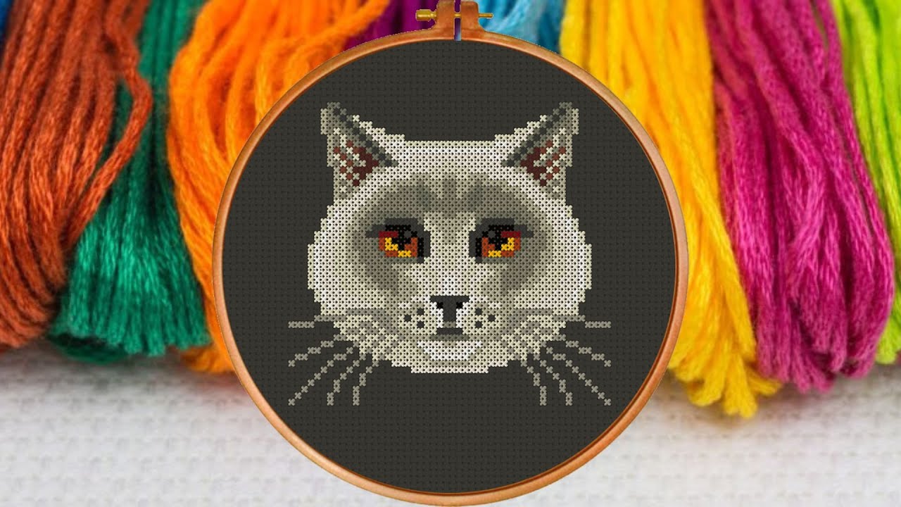 Cute Cat Face Cross Stitch Pattern 21, Animal Embroidery Chart, antique ...