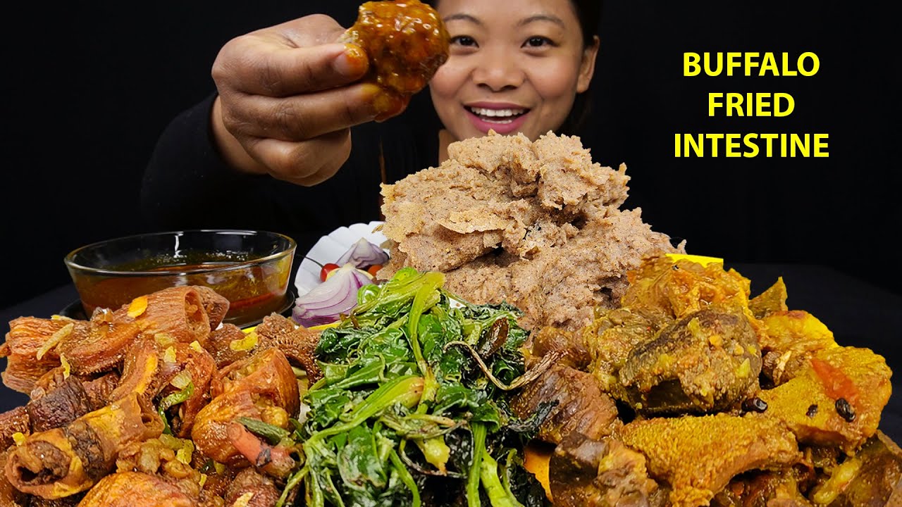 EATING DHIDO WITH FRIED BUFFALO INTESTINE | BUFF MEAT | ढिडो सँग तारेको ...