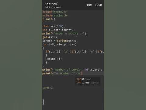 Find number of vowel and consonant in string #programmingtips #code#tech #computerscience#love ...