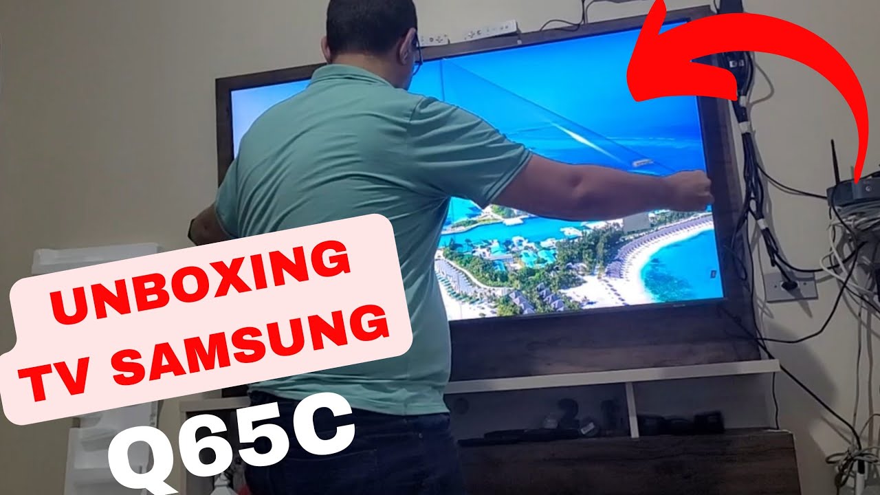 unboxing tv samsung 4k qled 55 q65c tv linda - YouTube