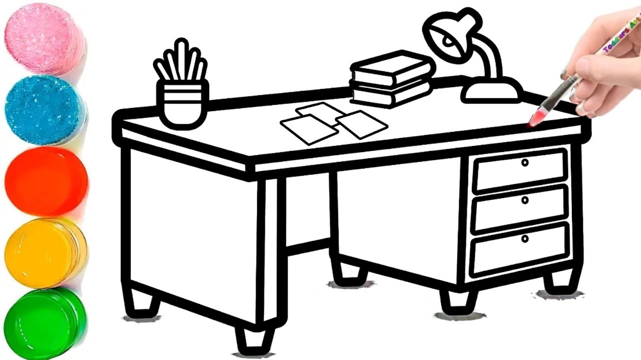 How To Draw a cute Study Table Drawing, Painting & Coloring For Kids ...