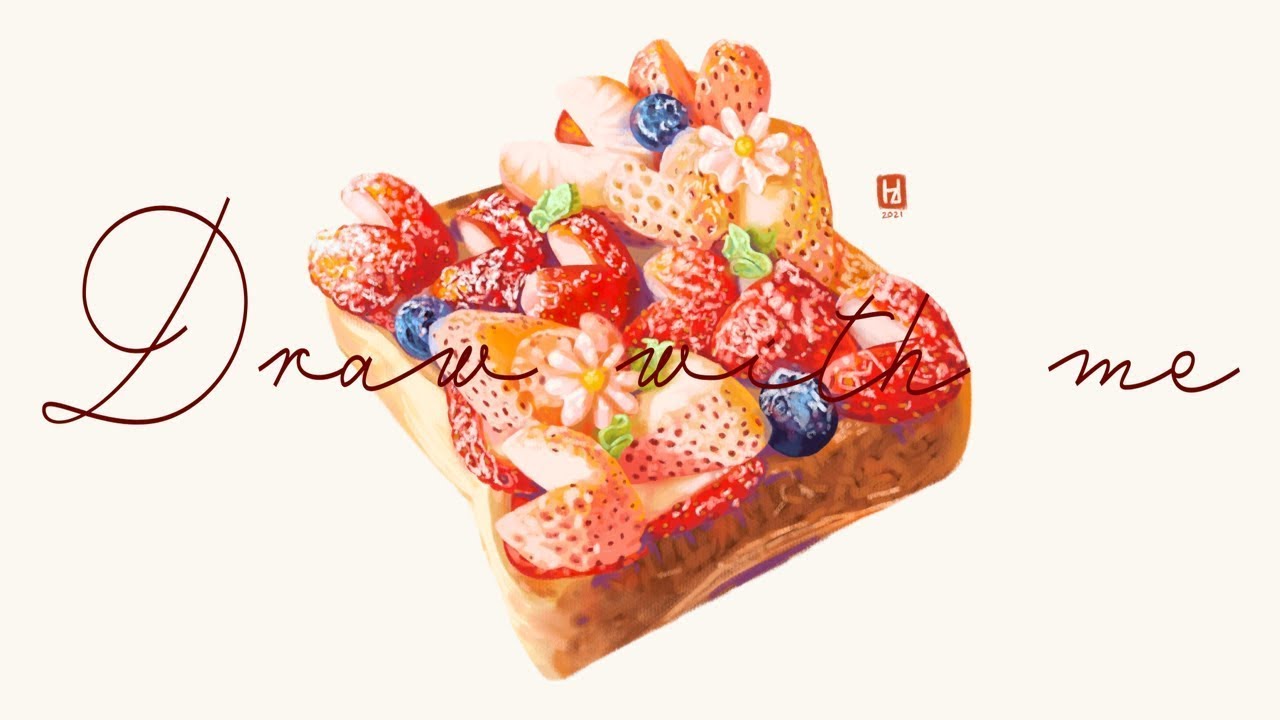 Draw with me to lo-fi | food illustration pt.5 - strawberry toast in ...