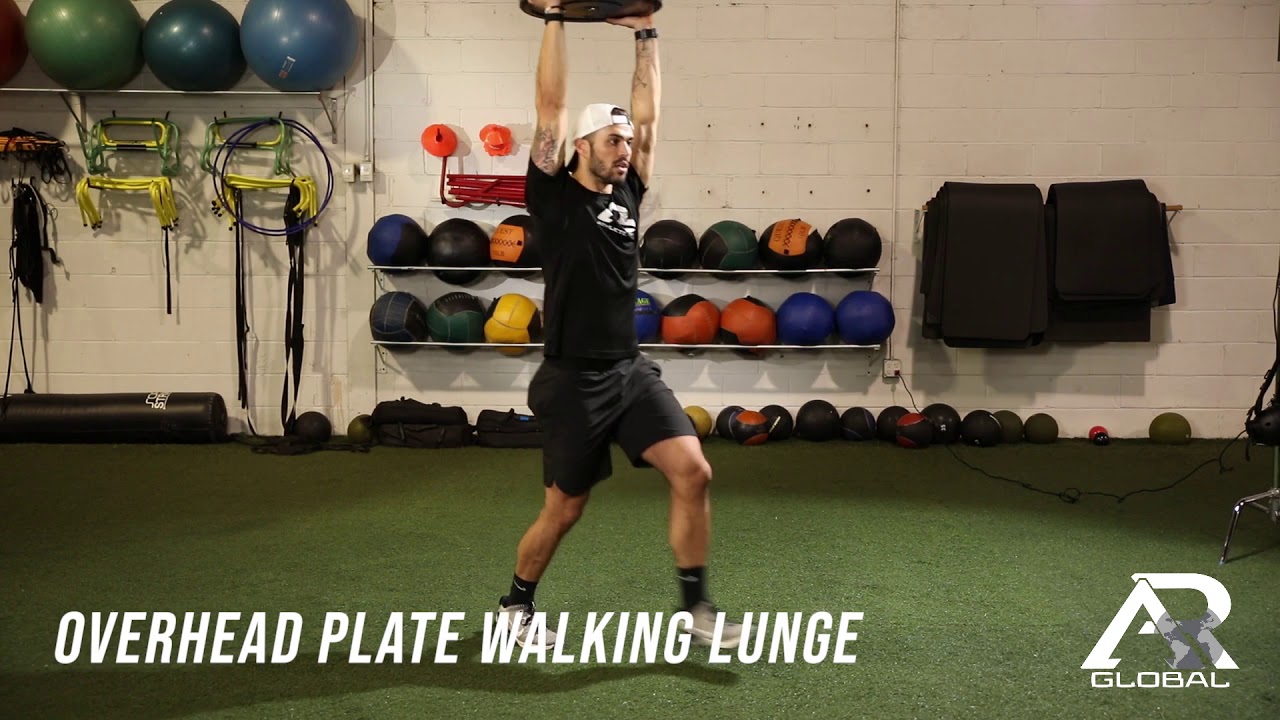 Overhead Plate Walking Lunge - YouTube