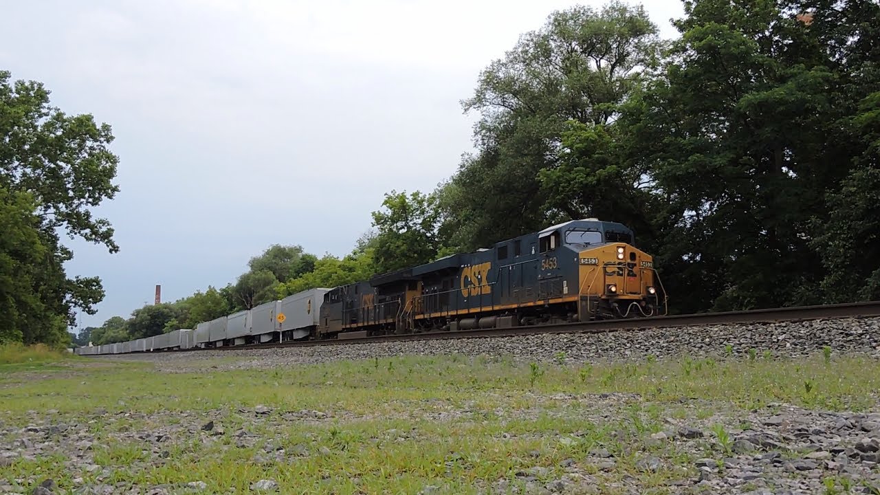 CSX Q002 UPS Intermodal Train At Main St In Fairport, NY 6-29-17 - YouTube