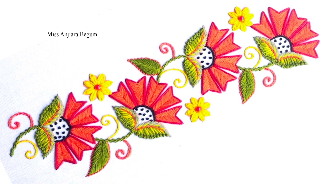 Simple But Beautiful Border Embroidery Designs || Miss Anjiara Begum ...