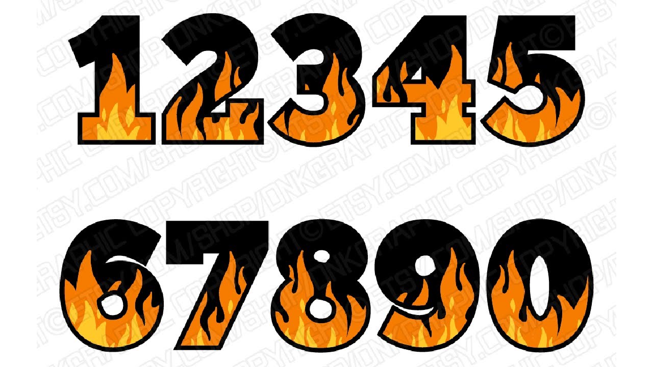 Blaze Flame Fire Burning Numbers 0-9 SVG Birthday Party Vector Cricut ...