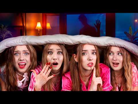 Quadrigêmeas Em Uma Festa do Pijama! Passar a Noite em Uma Mansão Assombrada!