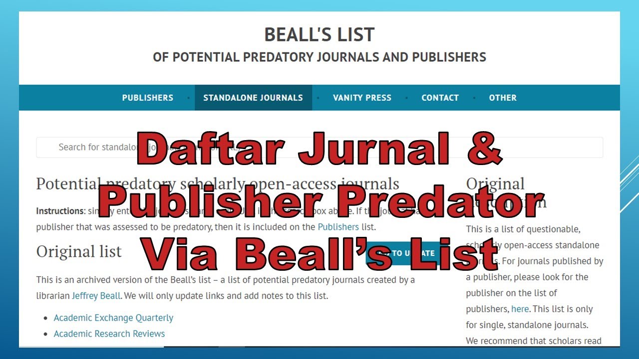 Cara mendeteksi Jurnal & Publisher predator via Beall's List - YouTube