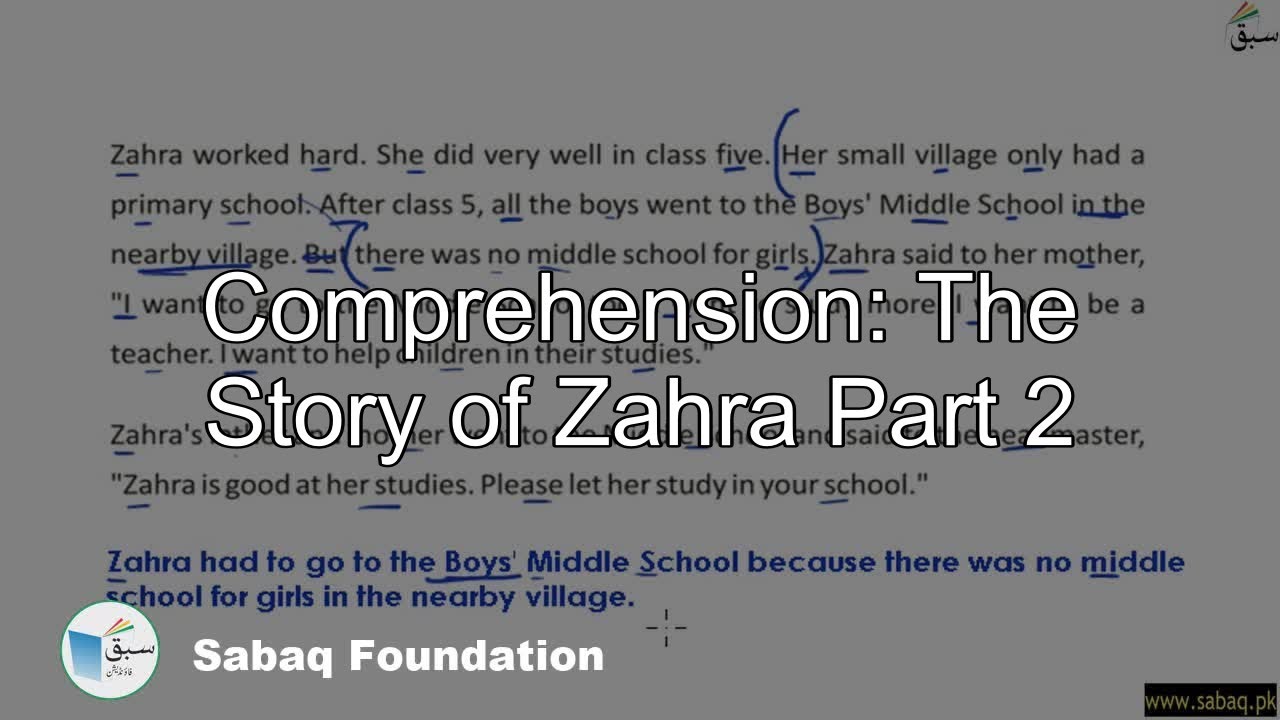 Comprehension: The Story of Zahra Part 2, English Lecture | Sabaq.pk ...