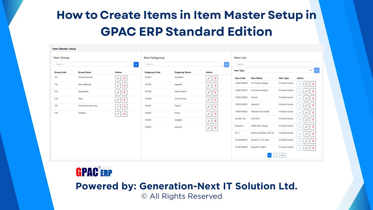 How to Create Items in Item Master Setup | User Training | GPAC ERP ...