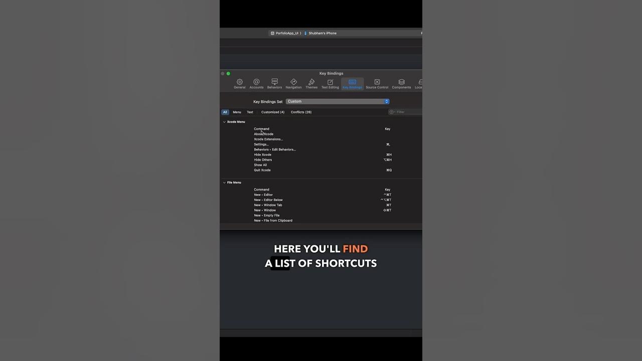 Xcode - Create Custom Shortcuts to boost your produ - YouTube