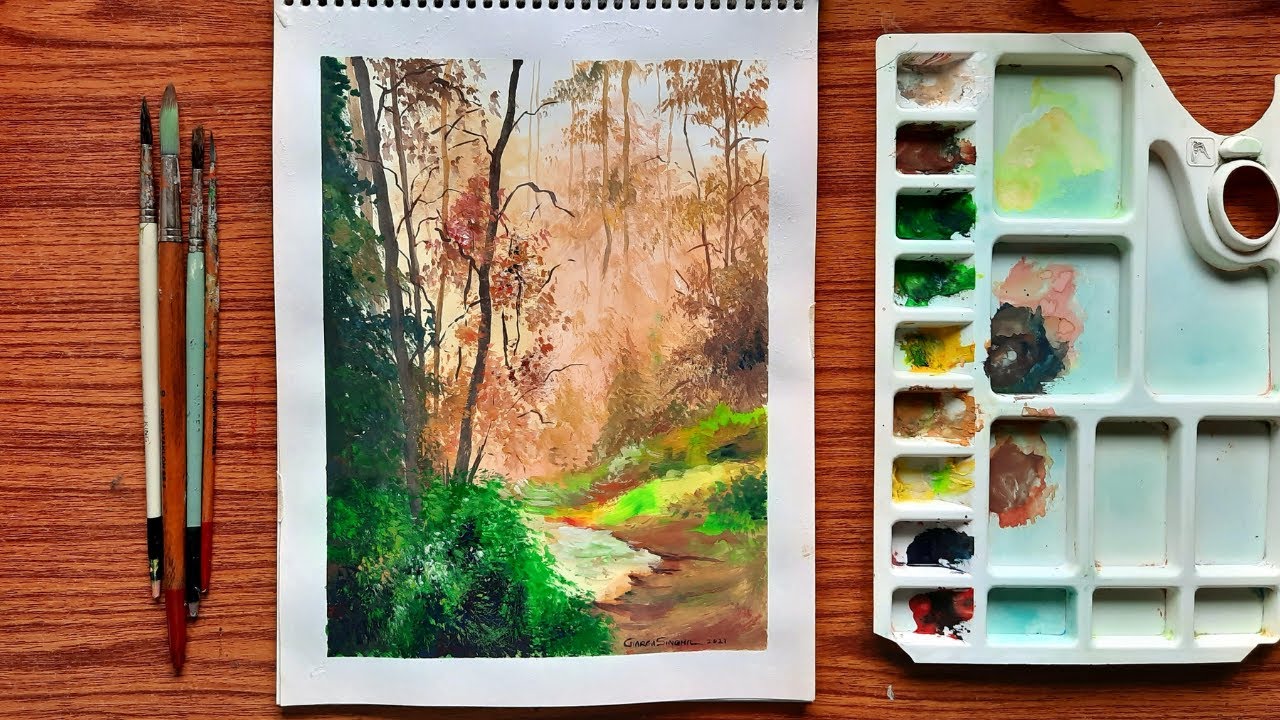 Forest Landscape Painting With Poster Color | How To Paint With Poster ...