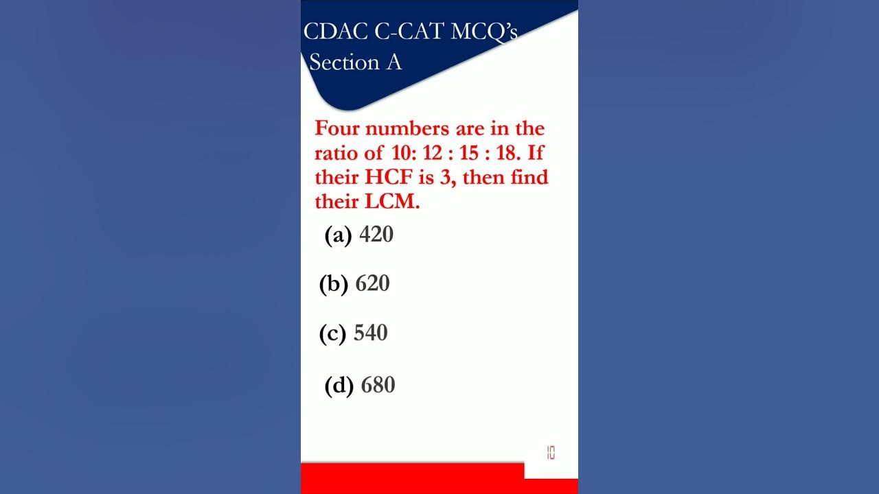 CDAC C-CAT MCQ's | LCM & HCF | Part 4 #ytshorts #cdac #ccat #ccatpreparation - YouTube