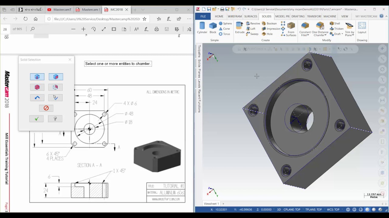 Mastercam 2019 CAD EP.6 Tutorial 1 - YouTube